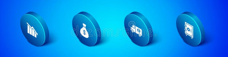 Isometric Financial Growth and Dollar Coin Icon Isolated on Blue and Purple Background ...