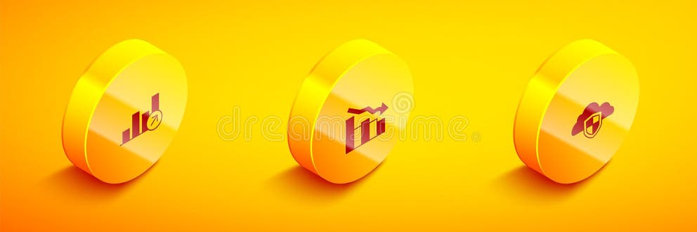 Set Isometric Financial Growth, Decrease and Cloud and Shield Icon ...
