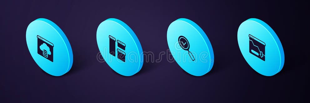 Set Isometric Financial Growth Decrease, Magnifying Glass with Check Mark, Browser Window and ...