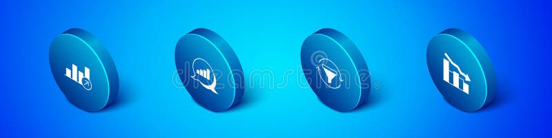 Set Isometric Financial Growth, Sales Funnel with Chart, Decrease and Pie Infographic Icon ...