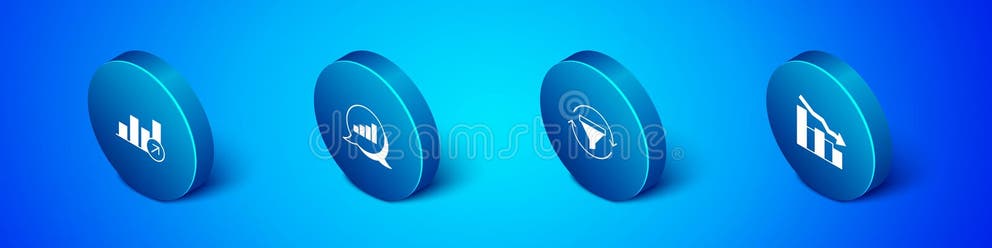 Set Isometric Financial Growth, Sales Funnel with Chart, Decrease and Pie Infographic Icon ...