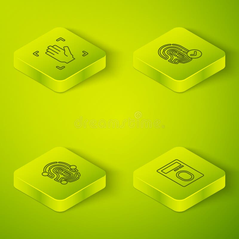 Set Isometric Fingerprint, , with Lock and Palm Recognition Icon. Vector Stock Vector ...