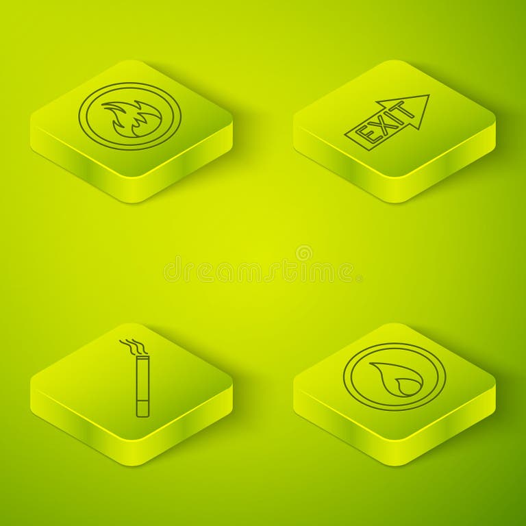 Set Isometric Fire Exit, Cigarette, Fire Flame and Fire Flame Icon ...