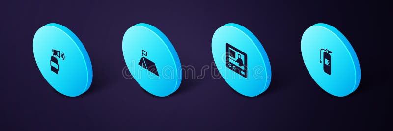 Set Isometric Fire Extinguisher, Television Report, Protest Camp and ...