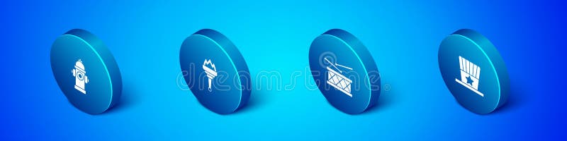 Set Isometric Fire Hydrant, Drum and Drum Sticks, Patriotic American ...