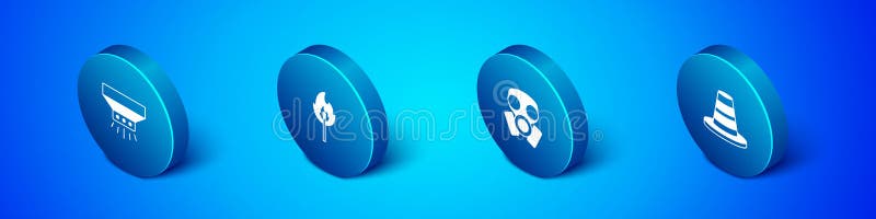 Set Isometric Fire Sprinkler System, Gas Mask, Traffic Cone and Burning ...