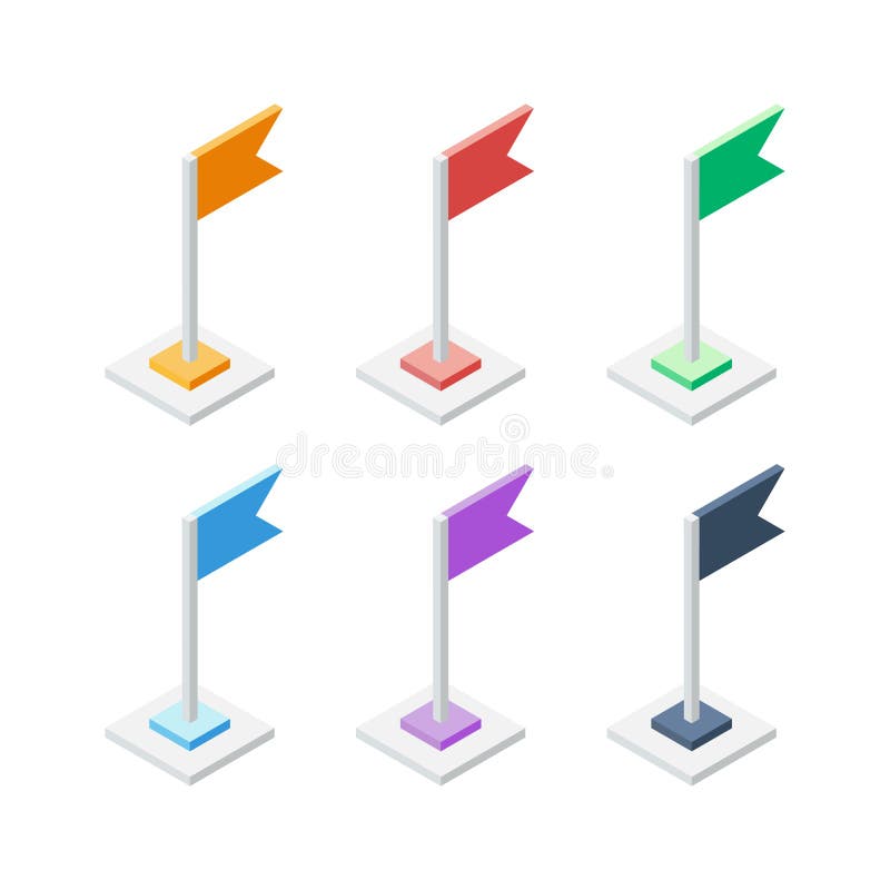 Set of Isometric Flag Pointers. Location Marker Symbol Stock Vector ...