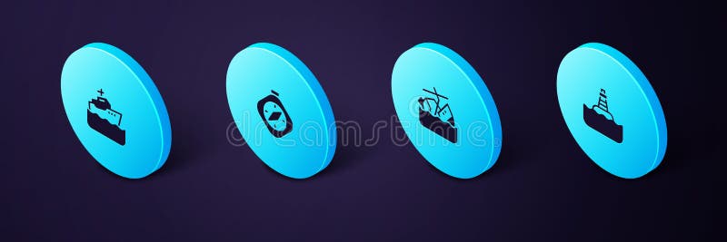 Set Isometric Floating Buoy, Sinking Cruise Ship, Compass and Cruise ...