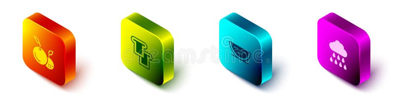 Set Isometric Fruit, Bread Toast, Watermelon and Cloud with Rain Icon ...