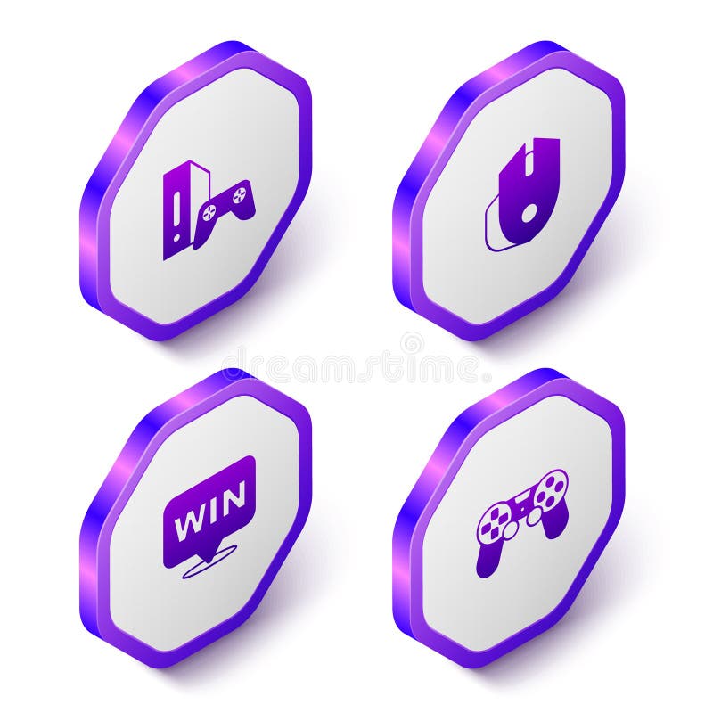 Set Isometric Game Console with Joystick, Computer Mouse, Medal and ...