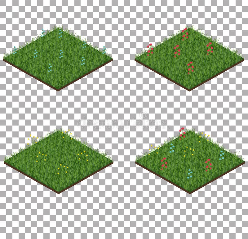 Set Of Isometric Grass Tiles With Flowers Stock Vector Illustration
