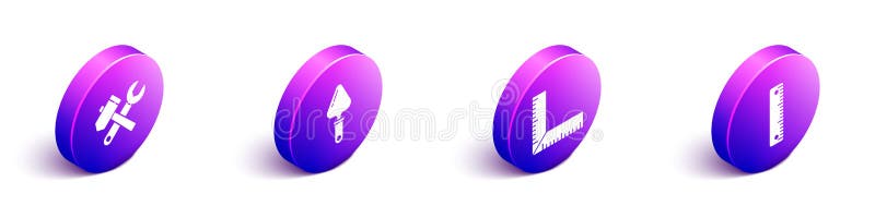 Set Isometric Hammer and Wrench Spanner, Trowel, Corner Ruler and Ruler ... Set Isometric Hammer and Wrench Spanner, Trowel, Corner Ruler and Ruler ...