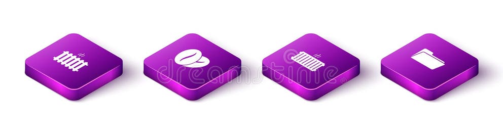 Set Isometric Heating Radiator, Coffee Beans, and Folder Icon. Vector ...