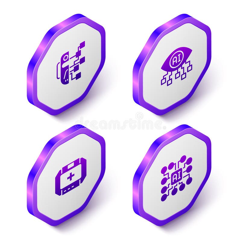 Set Isometric Humanoid Robot, Computer Vision, First Aid Kit and Neural ...