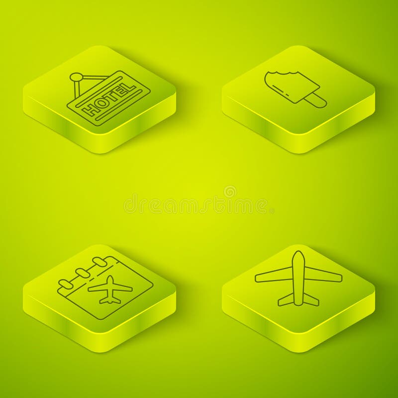Set Isometric Ice Cream, Calendar and Airplane, Plane and Signboard ...
