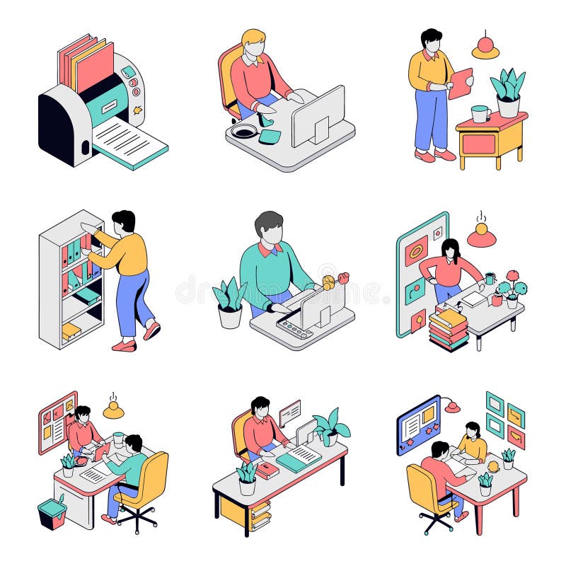 Set of Isometric Icons Visualizing Workflow Tools and Digital ...