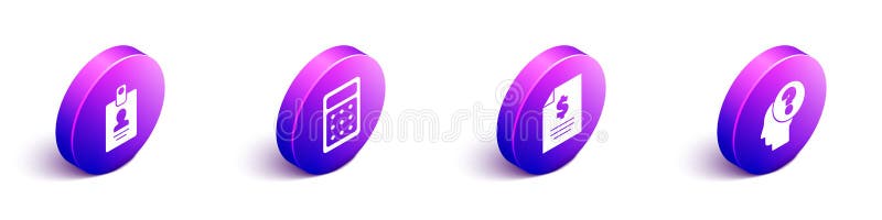 Set Isometric Identification Badge, Calculator, Contract Money and ...