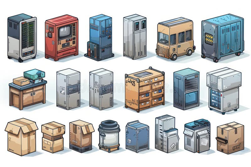 A Set of 21 Isometric Illustrations of Various Cartoon Objects ...