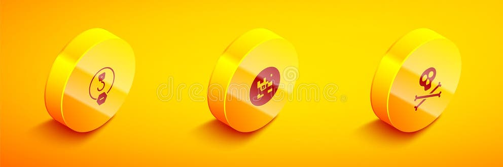 Set Isometric Industrial Hook, QR Code and Bones and Skull Warning Icon ...