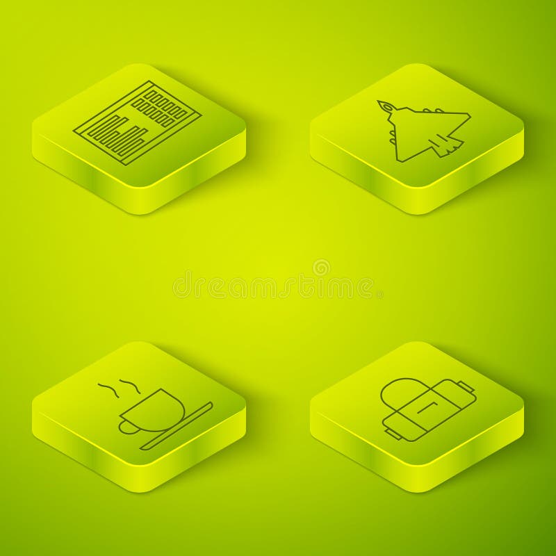 Set Isometric Jet Fighter, Coffee Cup, Suitcase and Airport Board Icon ...