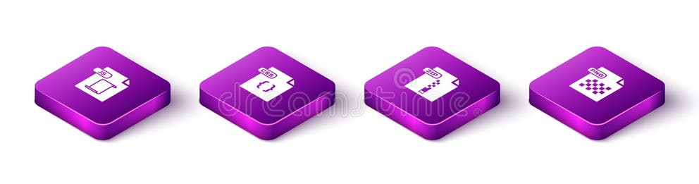 Set Isometric JS File Document, CSS, ZIP and PNG Icon. Vector Stock ...