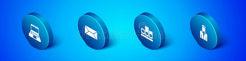 Set Isometric Laptop, Ranking Star, Worker and Envelope Icon. Vector ...