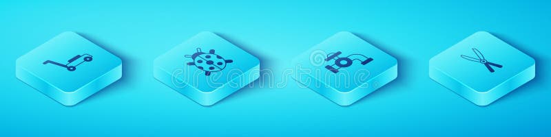 Set Isometric Lawn Mower, Ladybug, Gardening Handmade Scissors and ...