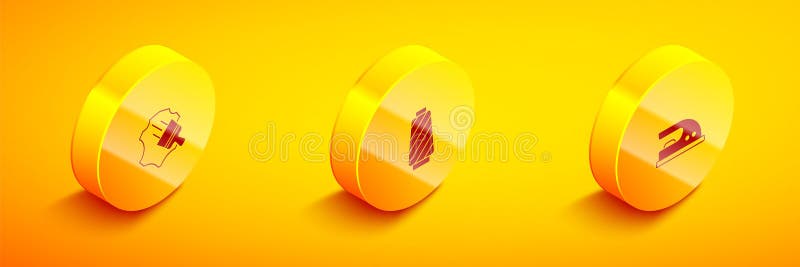 Set Isometric Leather, Sewing Thread on Spool and Electric Iron Icon ...