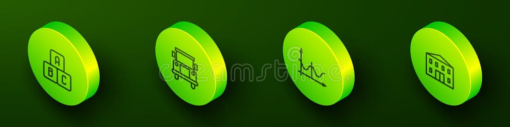 Set Isometric Line ABC Blocks, School Bus, Graph, Schedule, Chart ...