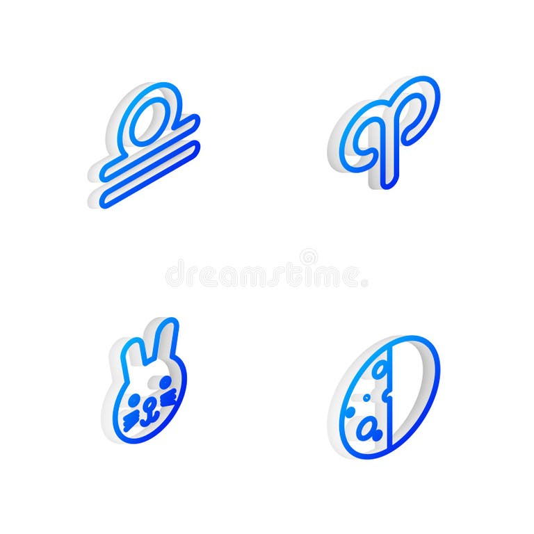 Set Isometric Line Aries Zodiac, Libra, Rabbit and Eclipse of the Sun ...