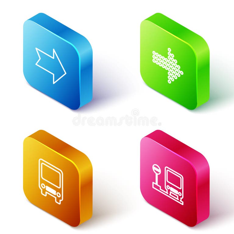 Set Isometric Line Arrow, Dots Arrow, Bus and Stop Icon. Vector Stock ...