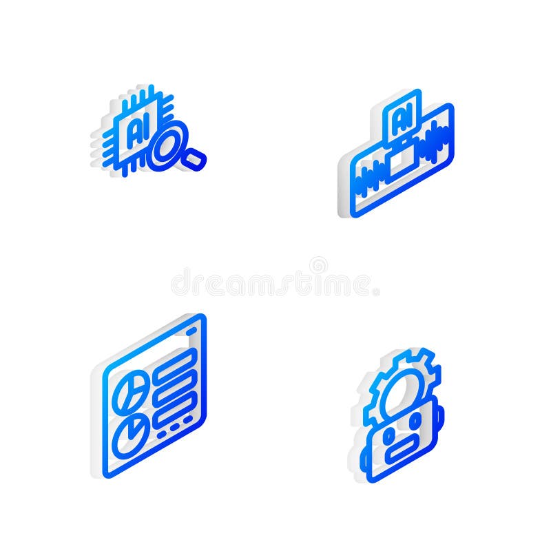 Set Isometric Line Artificial Intelligence Ai Processor Cpu Computer