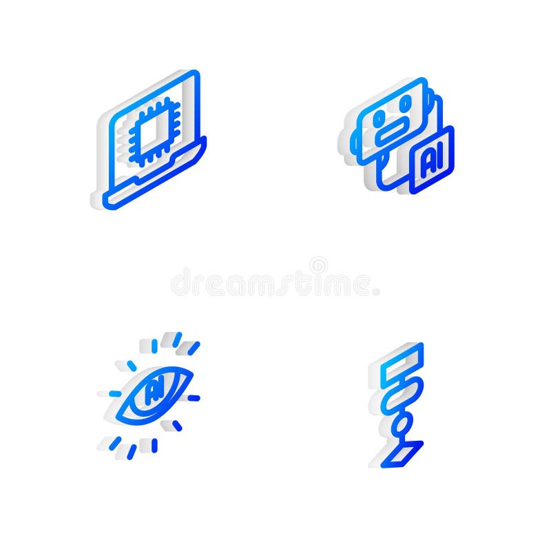 Set Isometric Line Artificial Intelligence Robot, Processor CPU, AI and Algorithm Icon. Vector ...