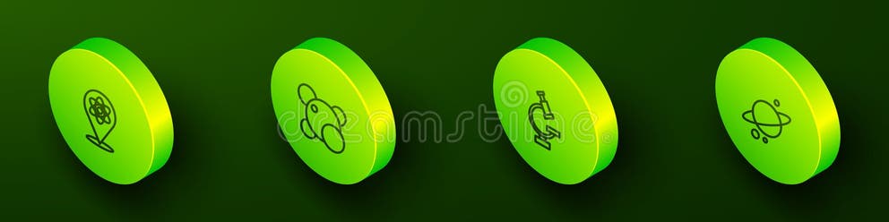Set Isometric Line Atom, Molecule, Microscope and Planet Saturn Icon ...