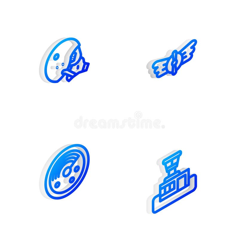 Set Isometric Line Aviation Emblem, Modern Pilot Helmet, Radar with ... Set Isometric Line Aviation Emblem, Modern Pilot Helmet, Radar with ...