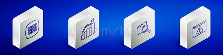 Set Isometric Line Binary Code, Financial Growth, Search with Folder and Browser Exclamation ...