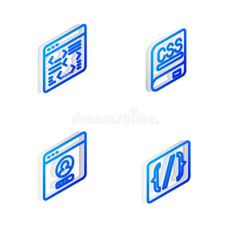 Set Isometric Line Books about Programming, Software, Create Account Screen and Programming ...
