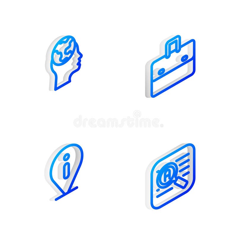 Set Isometric Line Briefcase, Learning Foreign Languages, Information ...
