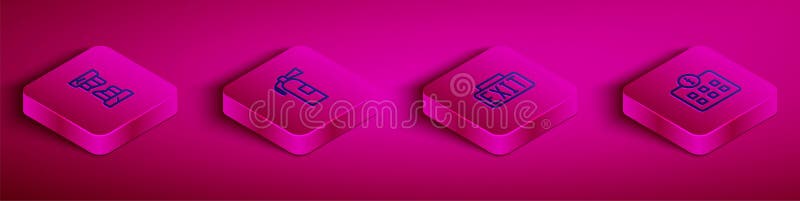 Set Isometric Line Broken Ancient Column, Fire Extinguisher, Exit Sign ...