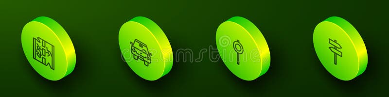 Set Isometric Line Broken Road, Car, Road Traffic Signpost and Icon ...