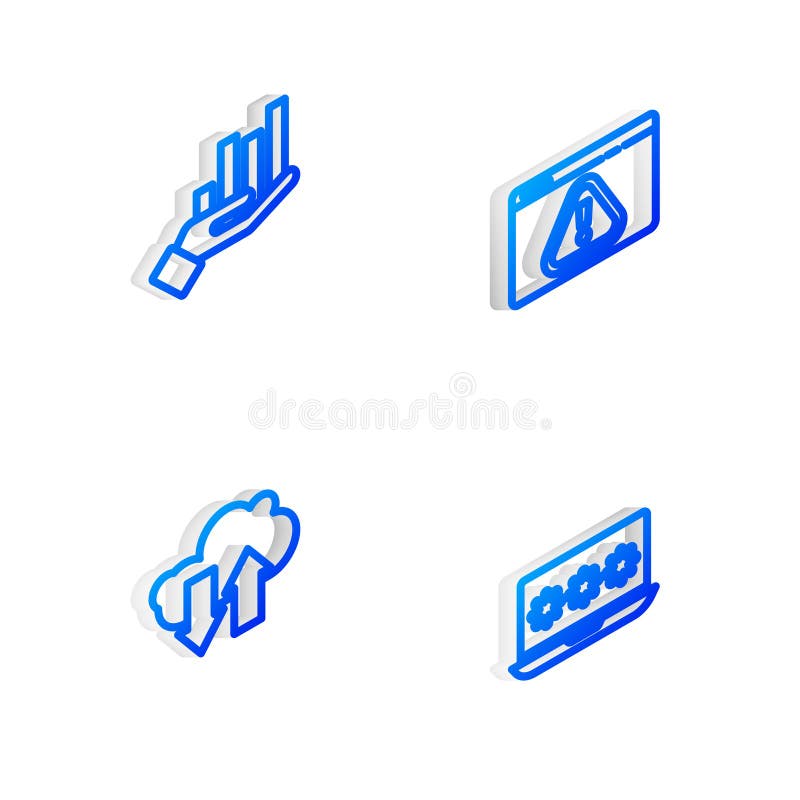 Set Isometric Line Browser with Exclamation Mark, Pie Chart Infographic ... Set Isometric Line Browser with Exclamation Mark, Pie Chart Infographic ...