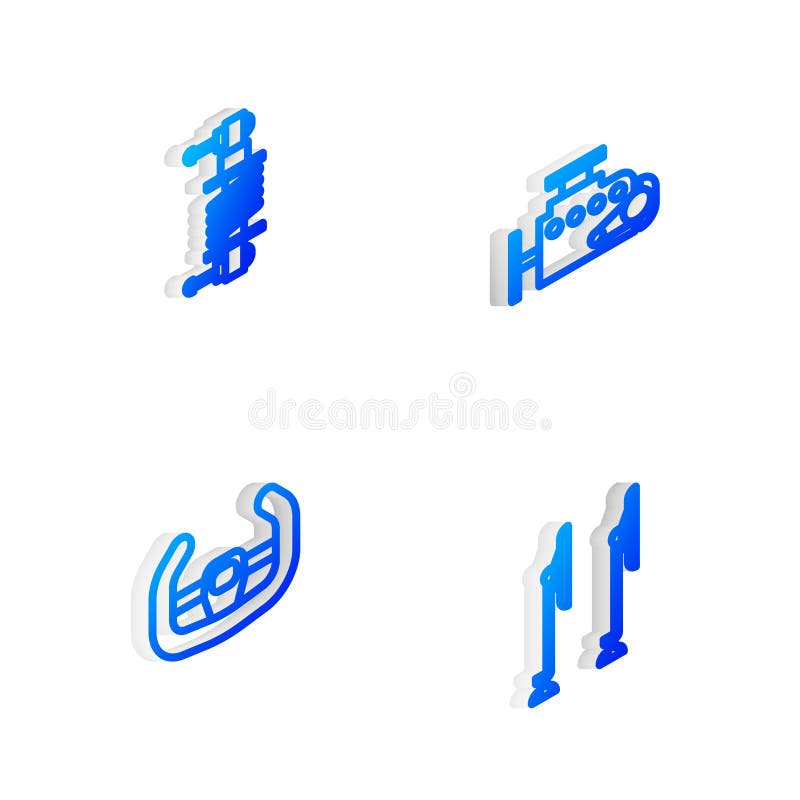 Set Isometric Line Car Engine, Shock Absorber, Sport Steering Wheel and ...