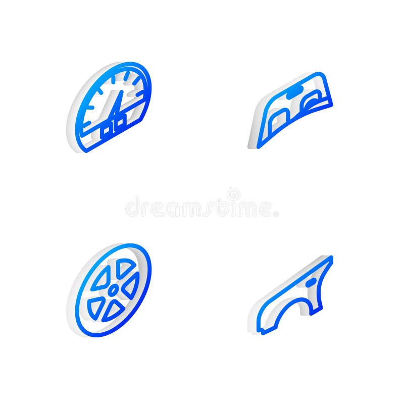 Set Isometric Line Car Windscreen, Speedometer, Wheel and Fender Icon ... Set Isometric Line Car Windscreen, Speedometer, Wheel and Fender Icon ...