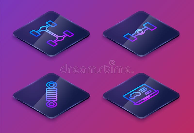 Set Isometric Line Chassis Car, Shock Absorber, and Diagnostics ...