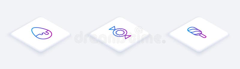 Set Isometric Line Chocolate Egg, Candy and Ice Cream. White Square ...