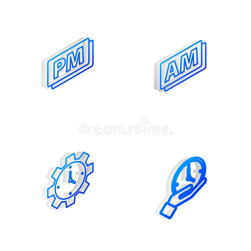 Set Isometric Line Clock am, PM, Time Management and Icon. Vector Stock ...