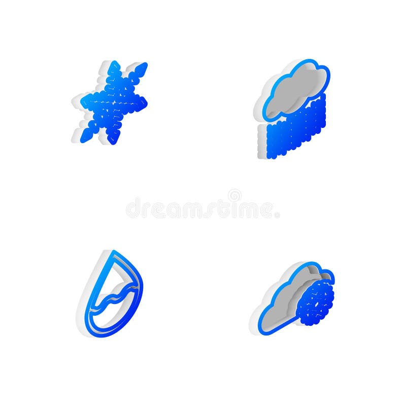 Set Isometric Line Cloud with Rain, Snowflake, Water Drop and Snow Icon ...