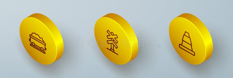 Set Isometric Line Coal Train Wagon, Railroad Crossing and Traffic Cone ...