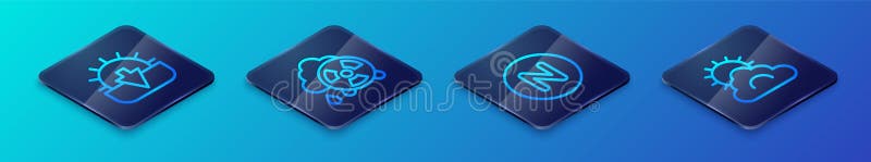 Set Isometric Line Compass North, Sunset, and Cloud Weather and Acid ...