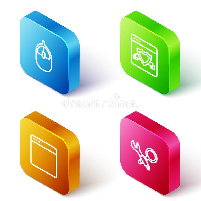 Set Isometric Line Computer Mouse, Browser with Shield, Window and Debugging Icon. Vector Stock ...